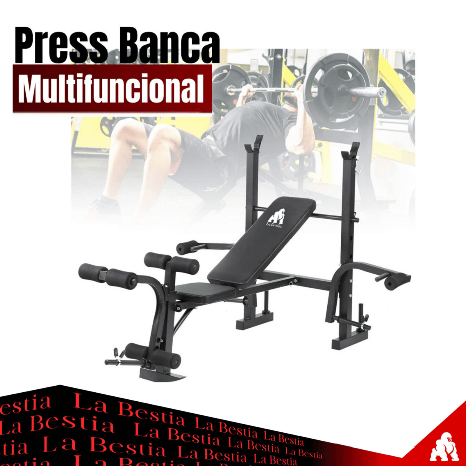 Press Banca Pack (Press Banca Multifuncional + Barra Preolímpica 150cm ...